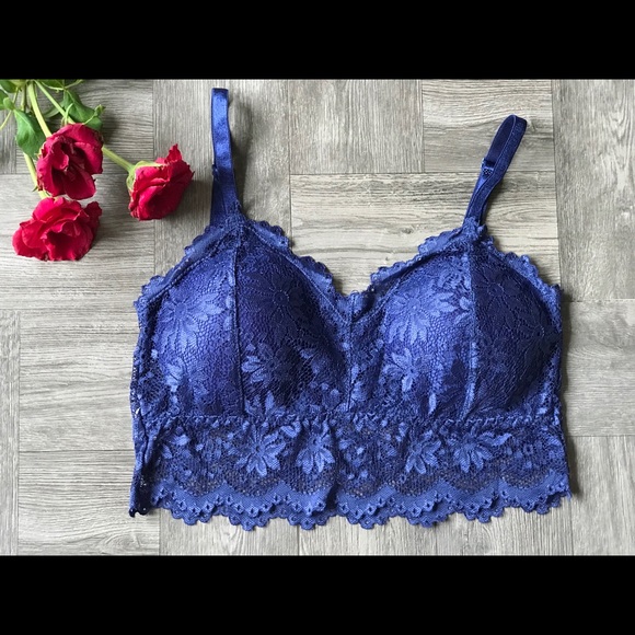 Intimates & Sleepwear | Blue Padded Lace Bralette Wire Free Bra | Poshmark